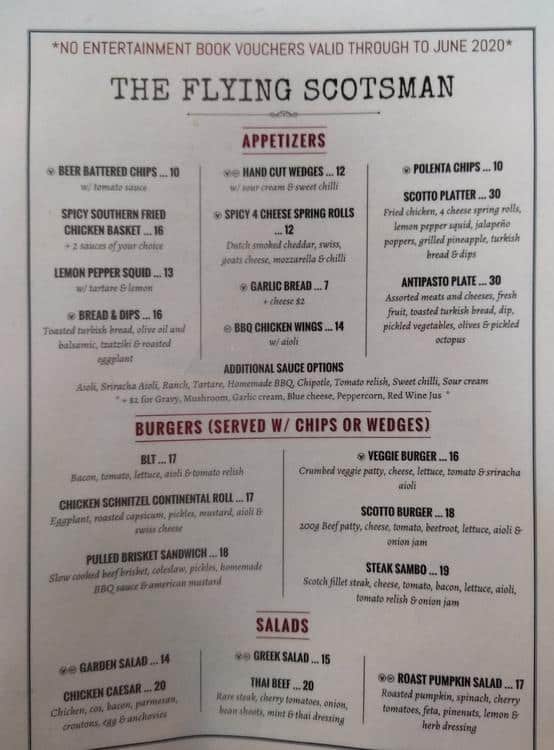 Menu at The Flying Scotsman restaurant, Mount Lawley, 1/639 Beaufort St