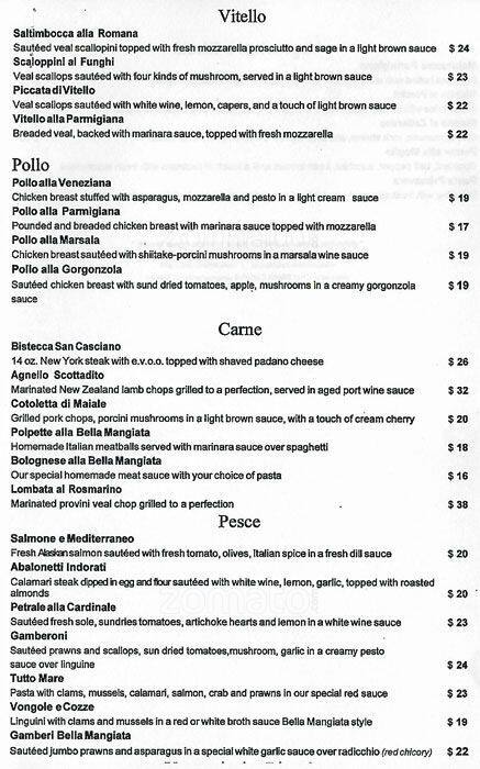 Menu at Chianti's Ristorante restaurant, Pleasanton