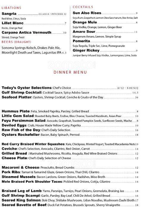 Menu at Oso Sonoma pub & bar, Sonoma