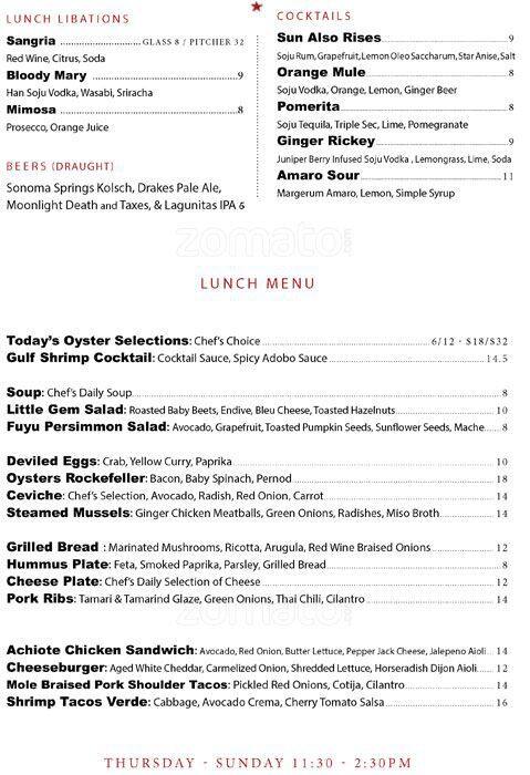 Menu at Oso Sonoma pub & bar, Sonoma