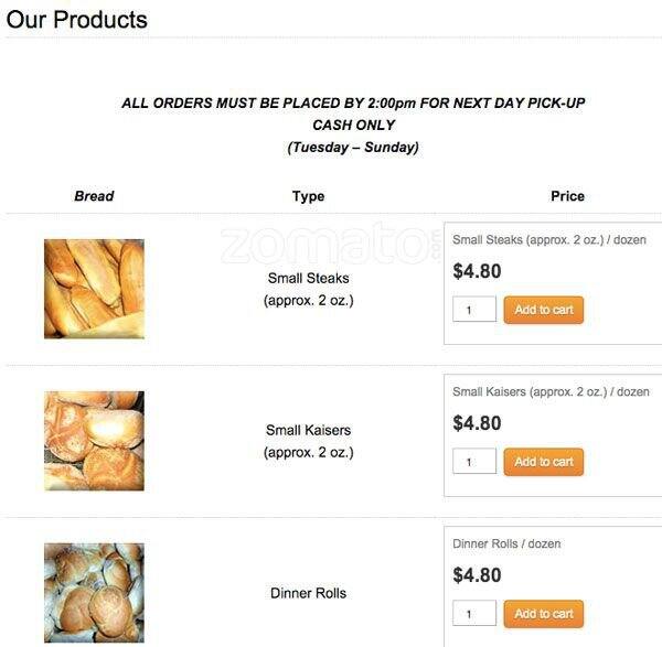 Menu at Sarcone's Bakery, Philadelphia