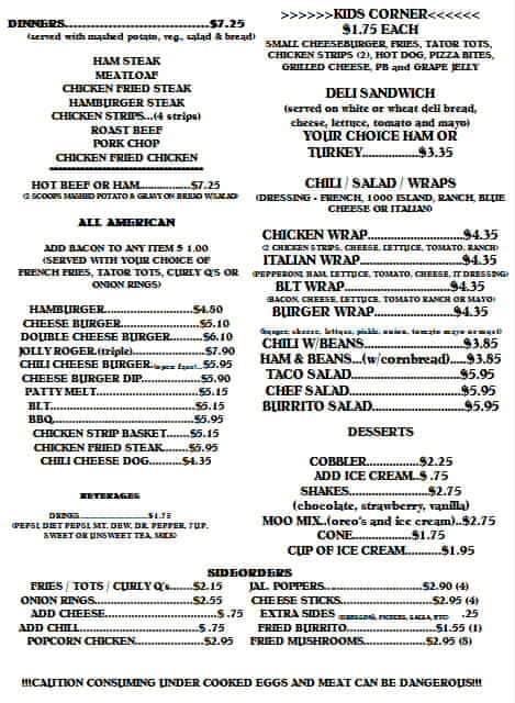 Menu at Cooper's Café cafe, Anderson