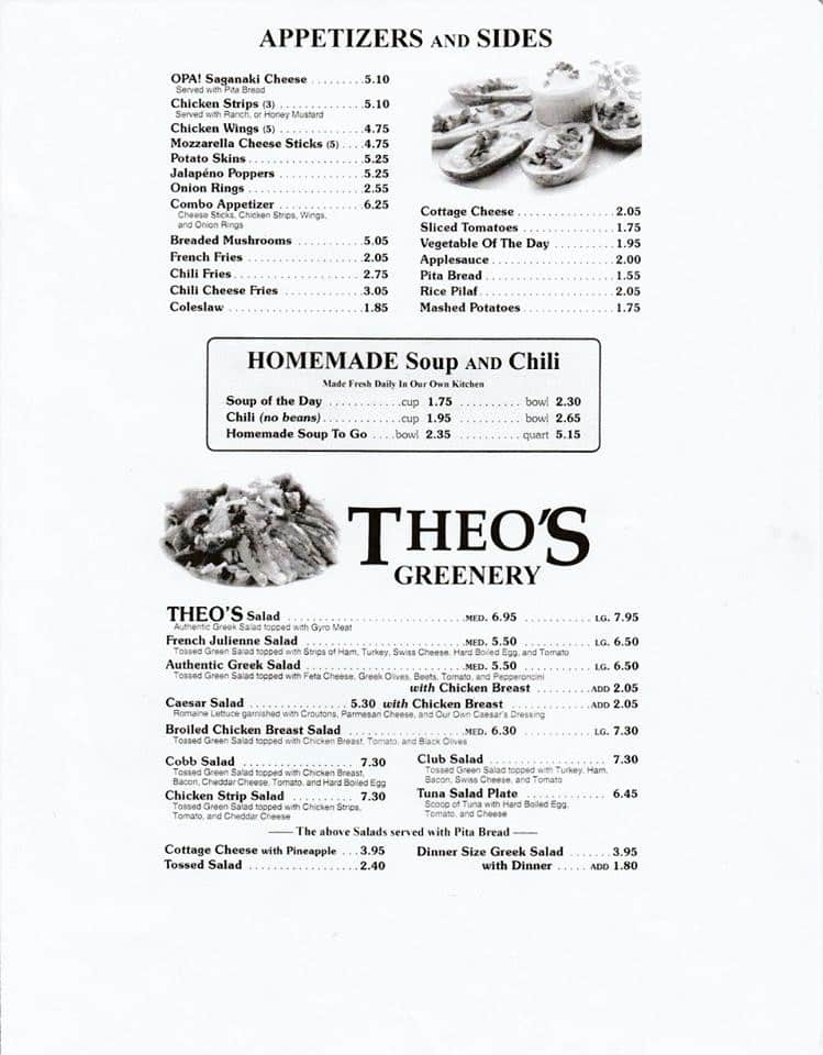 Theo's Family Restaurant Menu - Urbanspoon/Zomato