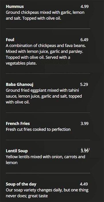 Menu at Ya Hala Restaurant, Mississauga, Lakeshore Rd W