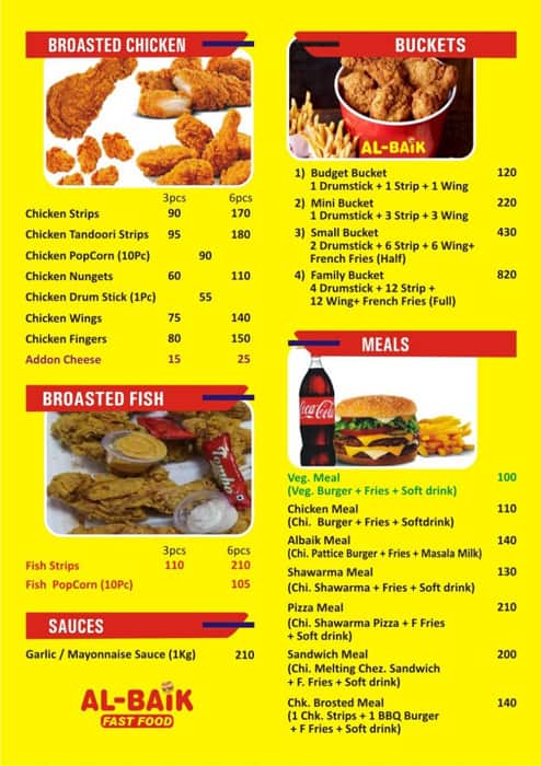 Menu at AL-BAIK FAST FOOD, Ahmedabad