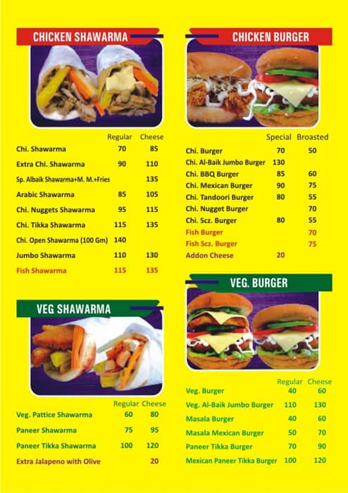 Menu at AL-BAIK FAST FOOD, Ahmedabad