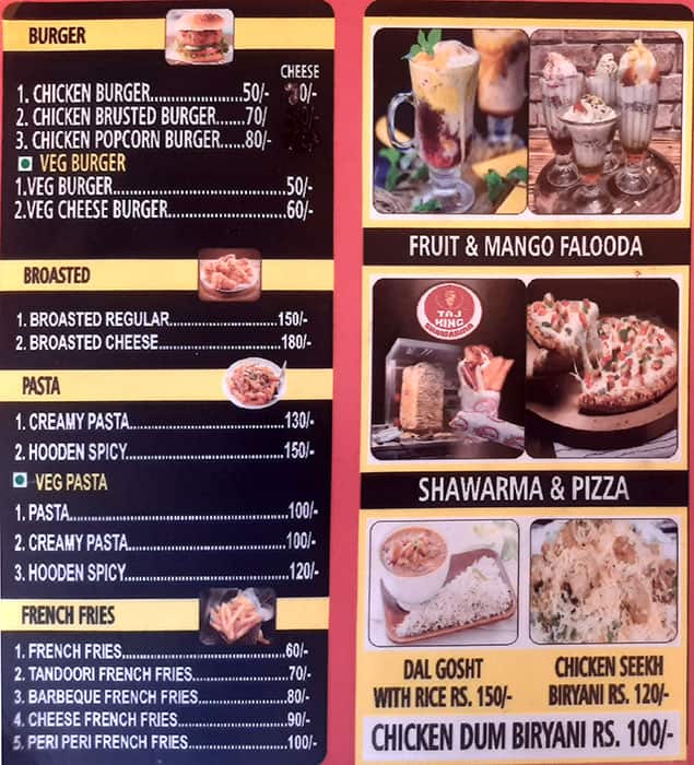 Menu of Taj King Falooda, Kurla, Mumbai