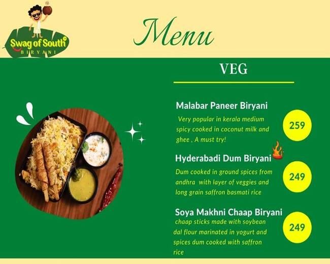 Menu at Swag Of South, Indore, A57