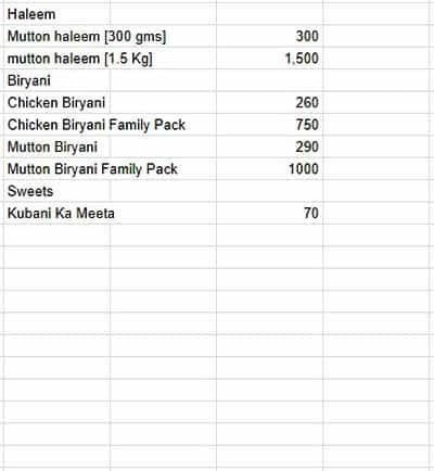 Menu of Pista House Haleem, Marathahalli, Bangalore