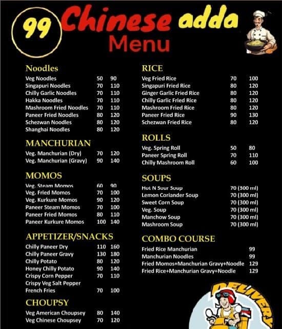 Menu of 99 Chinese Adda, Amrapali Dream Valley, Greater Noida