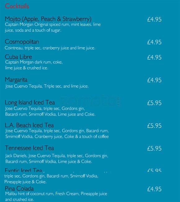 Menu at Meze & Cocktail Bar, London