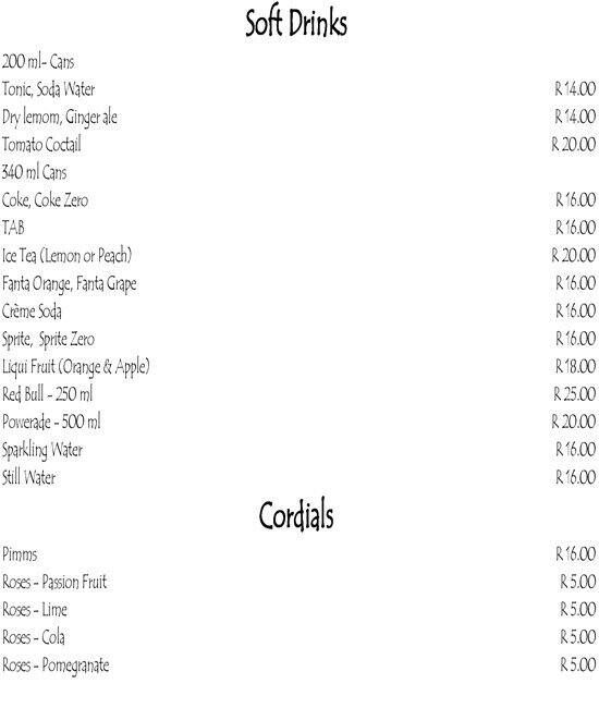 Menu at Cradle Moon Lakeside Game Lodge restaurant, Roodepoort