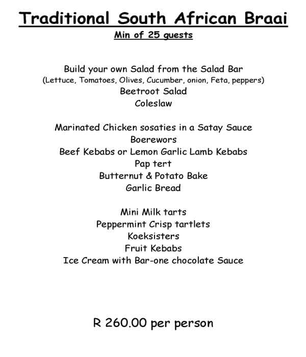 Menu at Cradle Moon Lakeside Game Lodge restaurant, Roodepoort