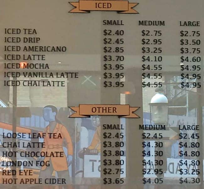 Menu at Dineen Coffee Co. cafe, Toronto, 140 Yonge St