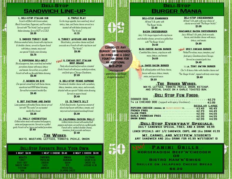 Menu at Deli Stop pub & bar, San Diego, Black Mountain Rd