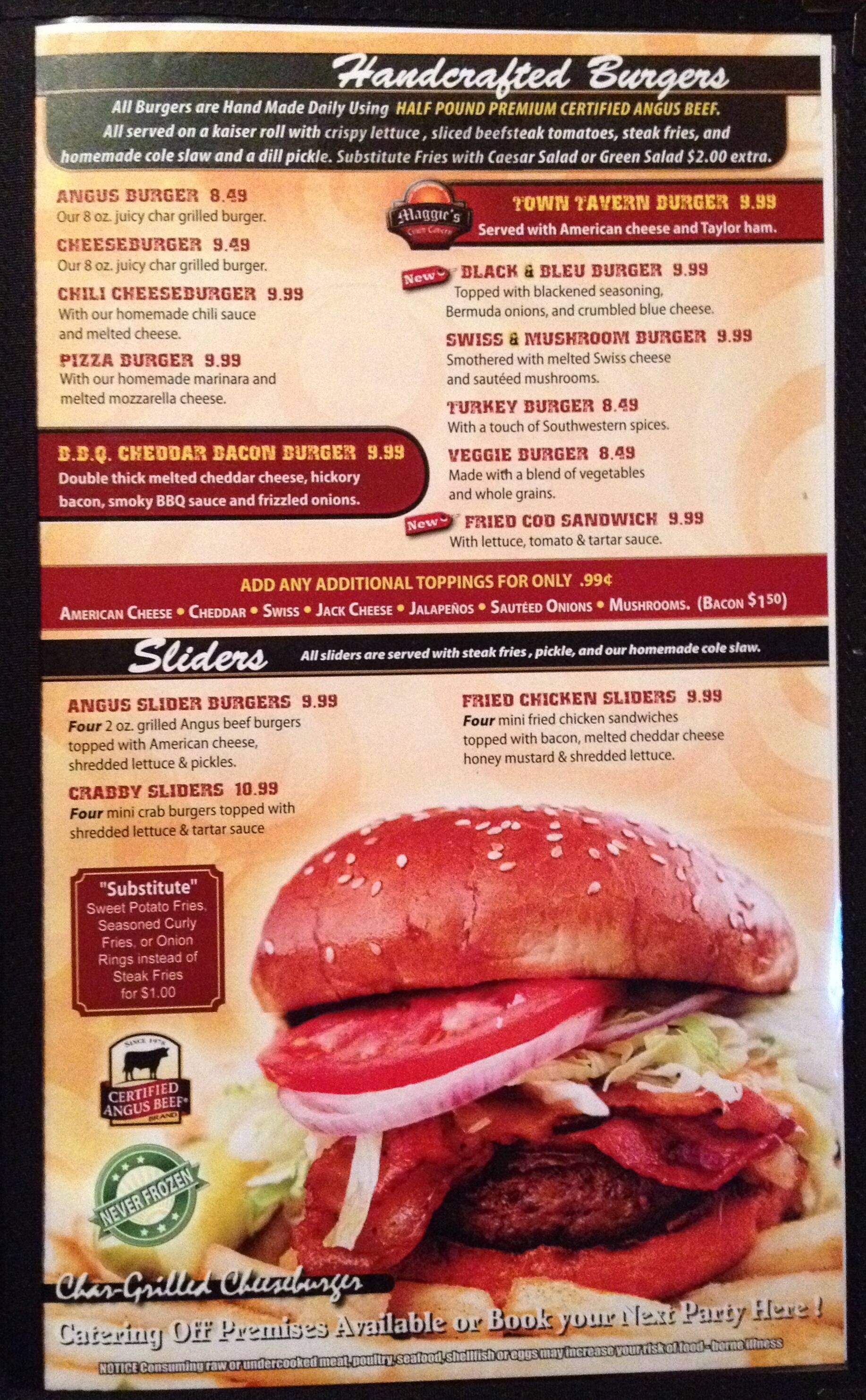 Menu at Town Tavern restaurant, Little Falls