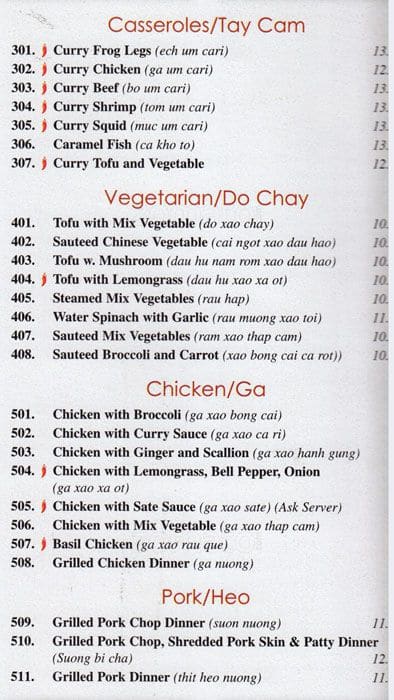 Menu at Hanoi restaurant, New York City