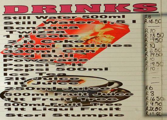 Menu at Dodo's Chicken restaurant, Bloemfontein