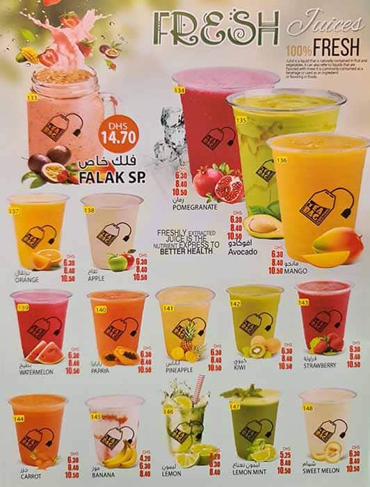 Menu at Tea Bag Cafeteria, Dubai