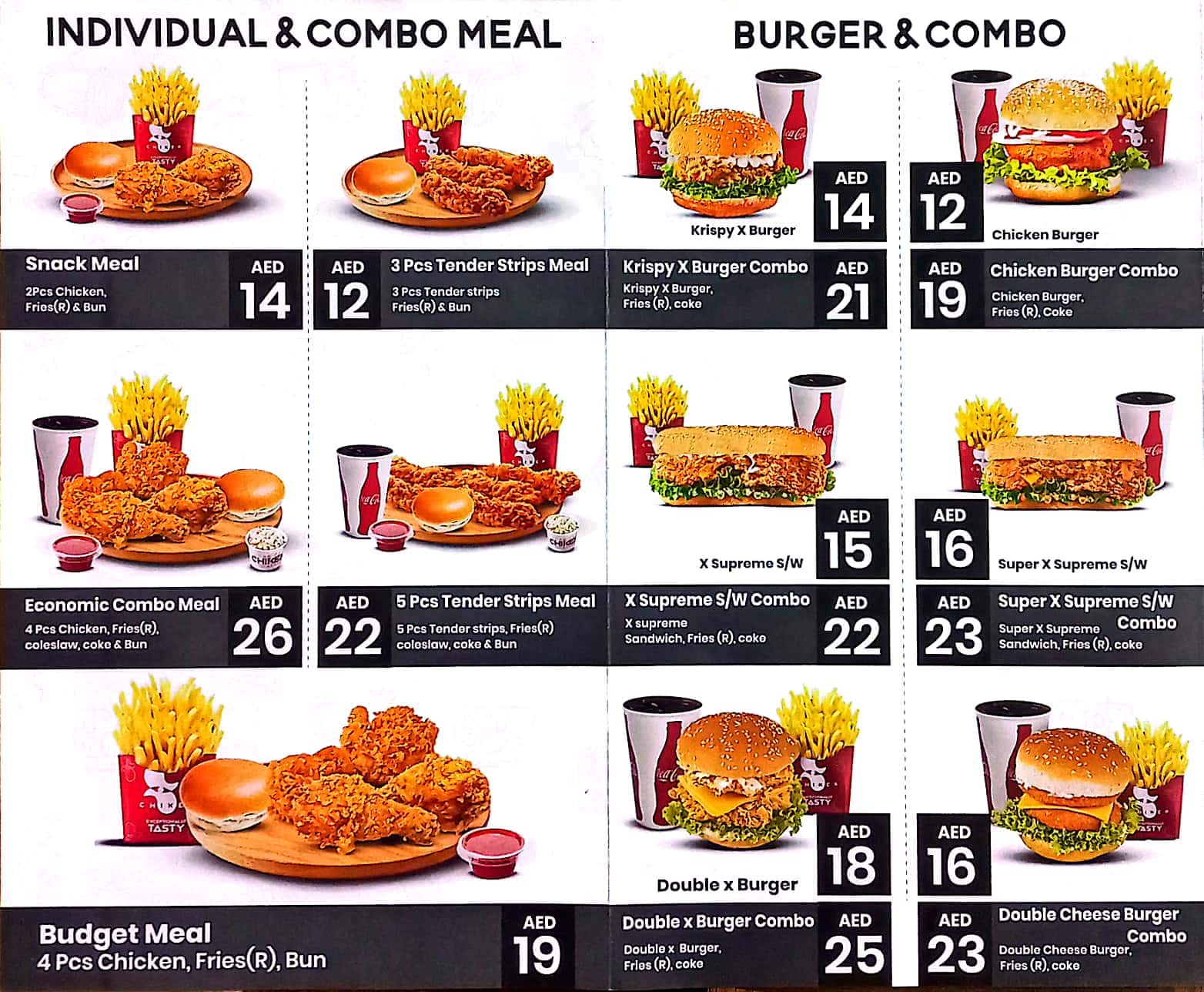 Menu of Chikex, Al Nabba, Sharjah