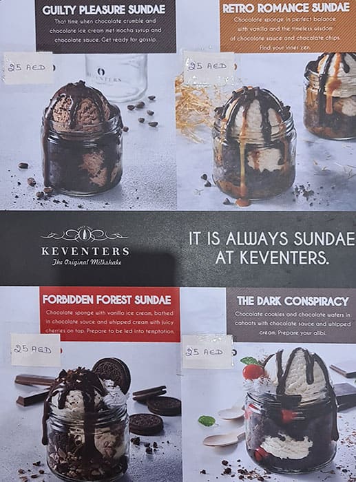 Menu at Keventers Milkshakes Sharjah City Centre cafe, Sharjah