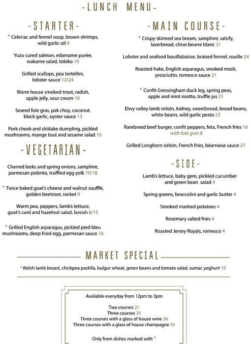 Menu at THE BALCON restaurant, London