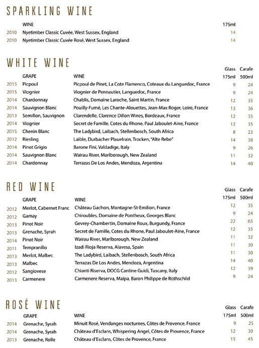 Menu at THE BALCON restaurant, London