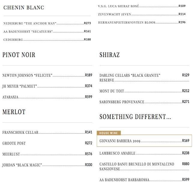 Menu at Villa San Giovanni Ristorante restaurant, Pretoria