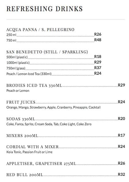 Menu at Villa San Giovanni Ristorante restaurant, Pretoria