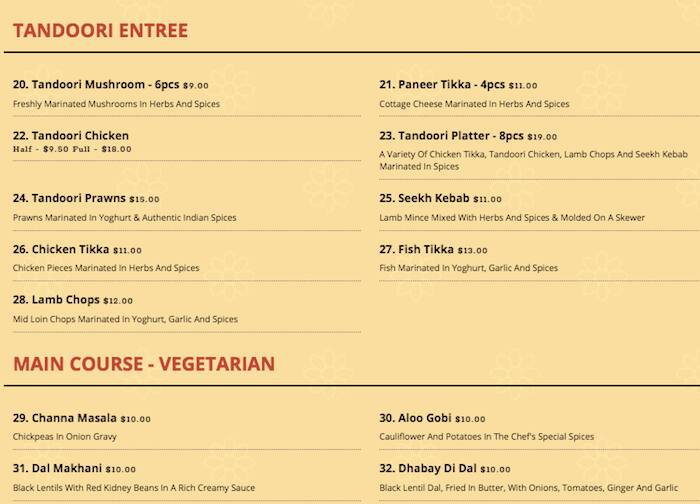 Menu at Tandoori Hut fast food, Cranbourne