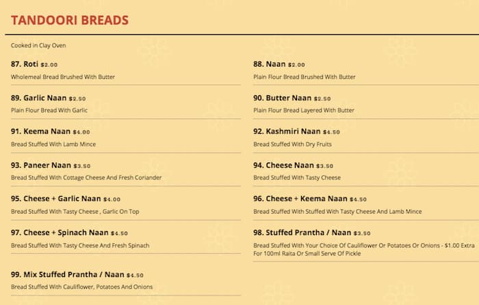 Menu at Tandoori Hut fast food, Cranbourne