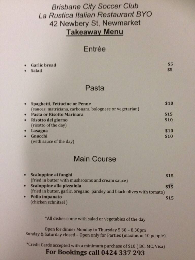 Menu at La Rustica Italian Restaurant, Newmarket