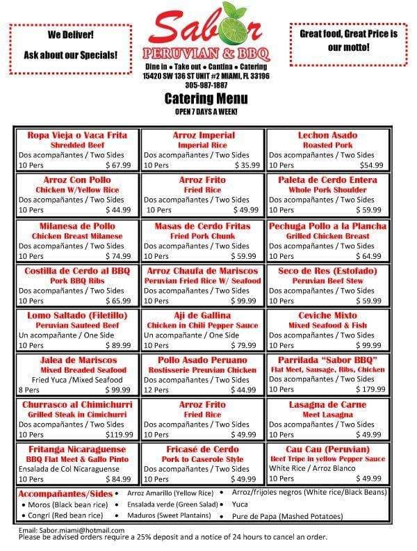 Menu at Sabor BBQ, Country Walk