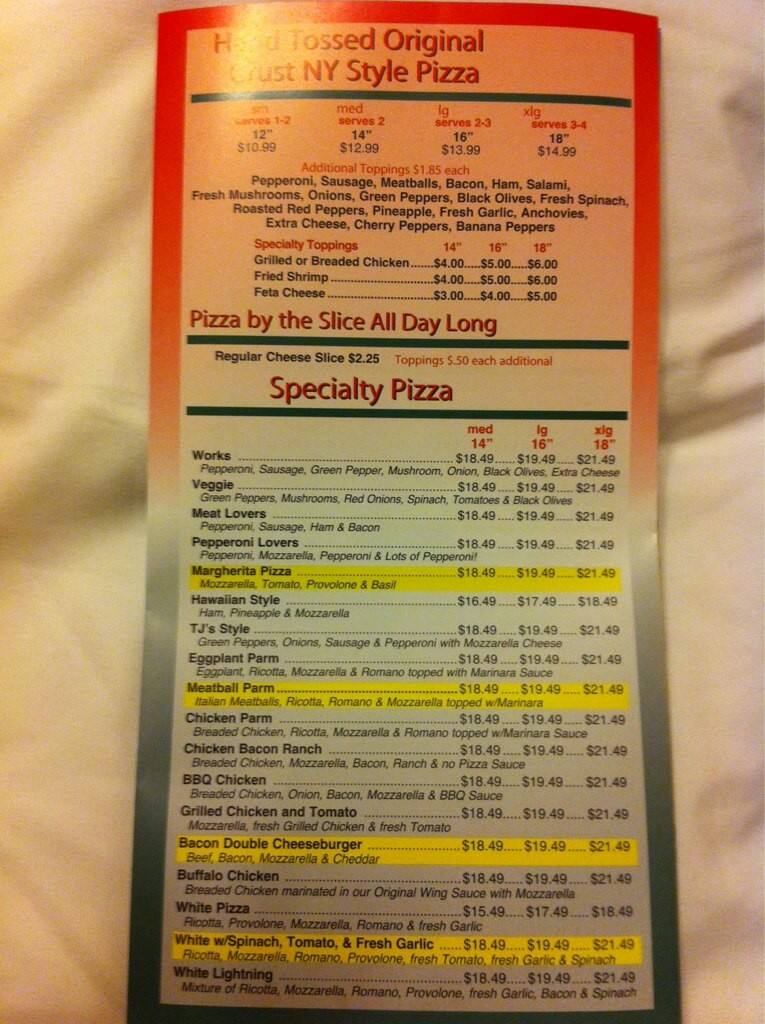 Menu at Orchid Island Pizzeria, Wabasso Beach