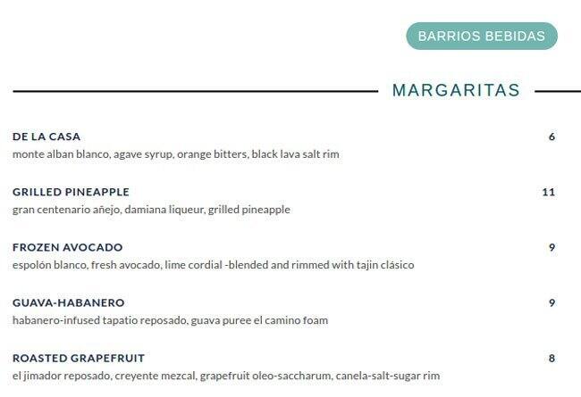 Menu at Barrios Fine Mexican Dishes, Oklahoma City