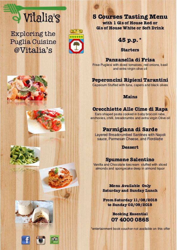 Menu at Vitalia's Italian Restaurant, Holloways Beach