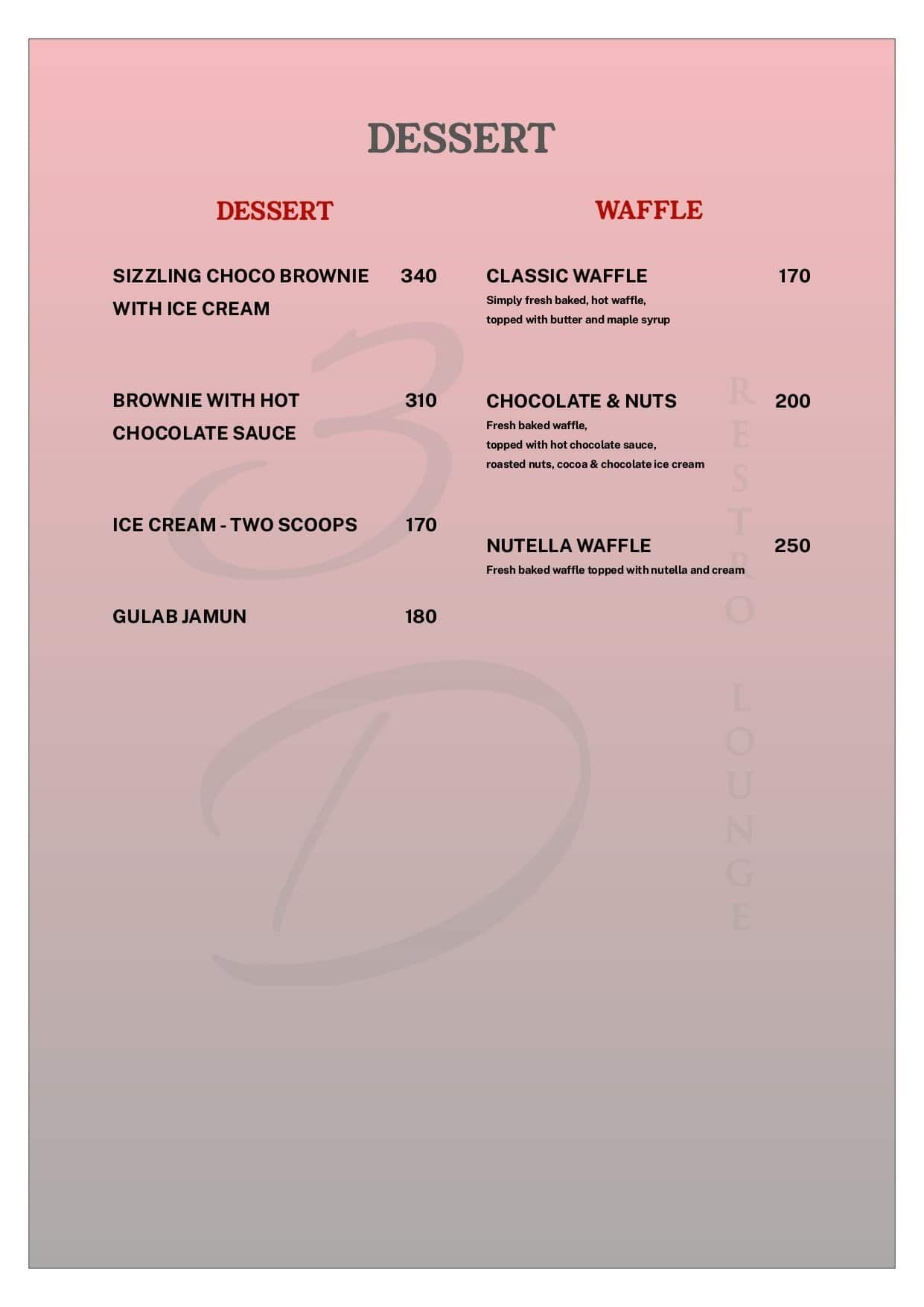 Menu of 3D Restro Lounge, Malviya Nagar, Jaipur