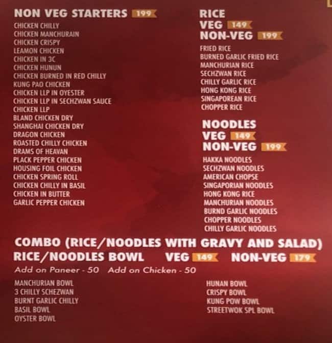 Menu at Street Wok, Mumbai