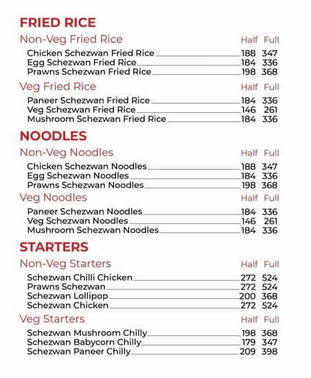 Menu of Schezwan Hub, Whitefield, Bangalore