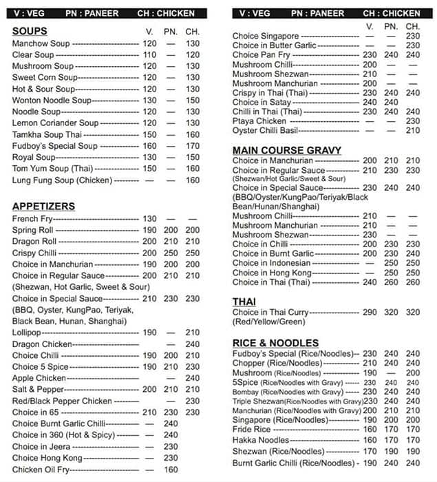 Menu of Food Boy, Virar, Mumbai