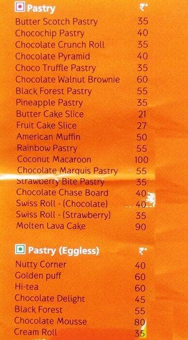Menu of Just Baked, Theatre Road, Kolkata