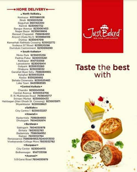 Menu of Just Baked, Theatre Road, Kolkata