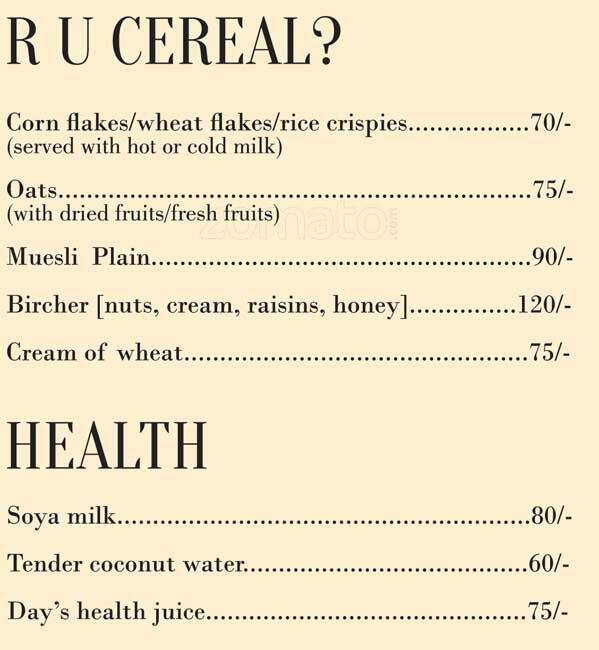 Menu at Breakfast In Bed, Bengaluru