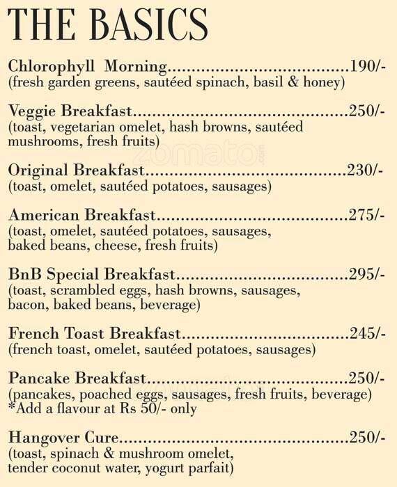 Menu at Breakfast In Bed, Bengaluru