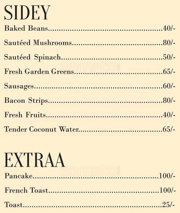 Menu at Breakfast In Bed, Bengaluru