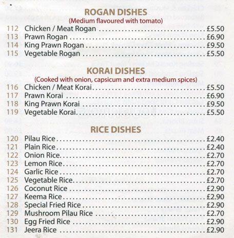 Carta del restaurante Golden Curry, Ilford, 14 Clements Rd