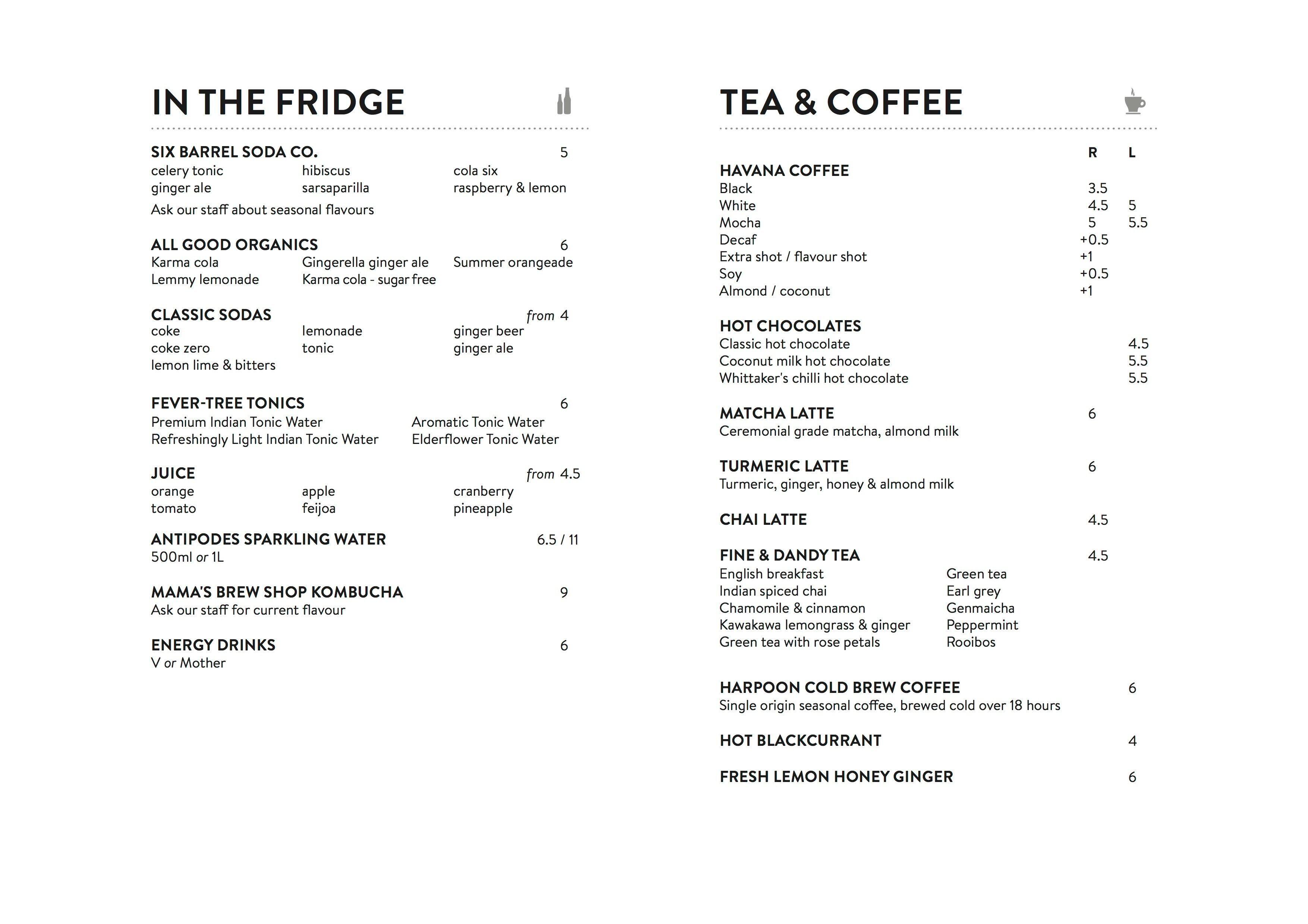 Menu at Southern Cross Garden Bar Restaurant, Wellington