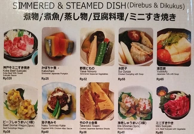 Menu at Marufuku restaurant, Jakarta
