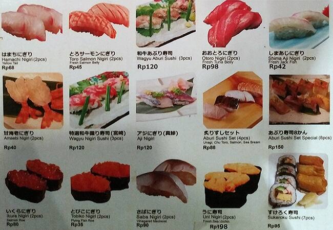 Menu at Marufuku restaurant, Jakarta