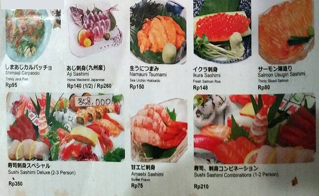 Menu at Marufuku restaurant, Jakarta